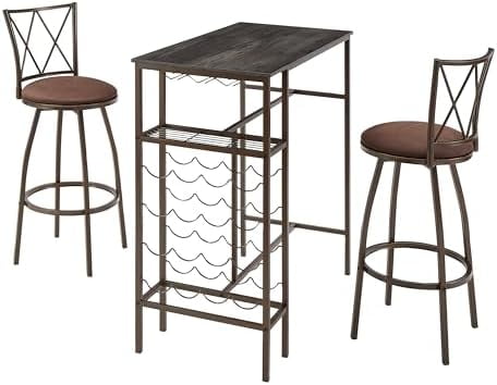 Bar Table and 2 Chairs Set, Industrial Style Bar Stools, Seats with ...