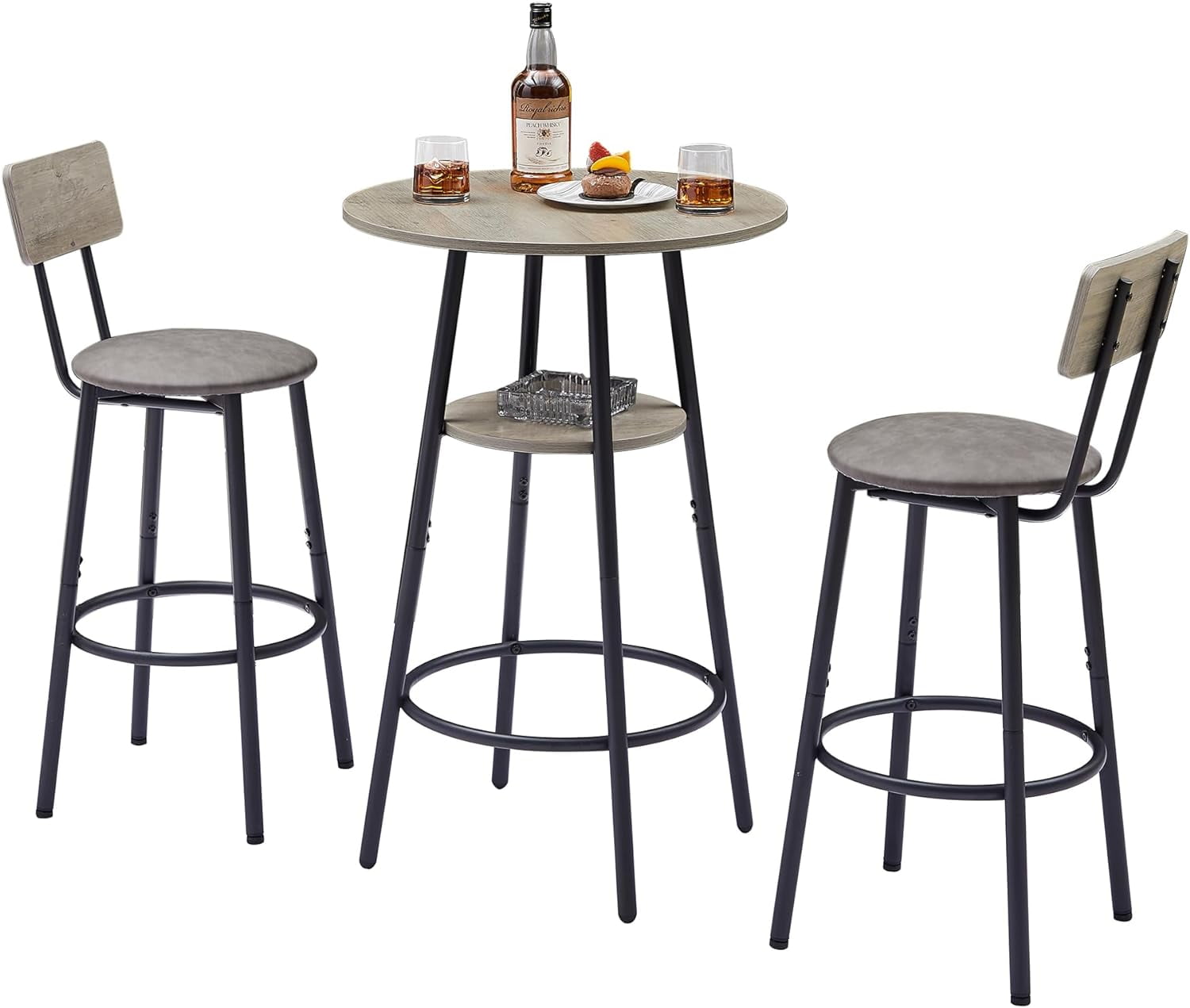 Bar Table and Chair Set for 2, Small Round Bistro Coffe Table & PU ...