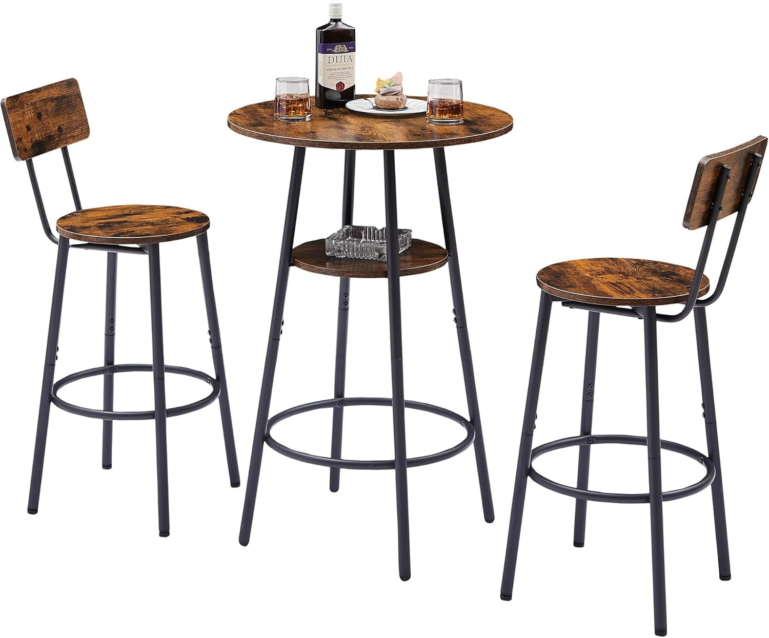 Bar Table and Chair Set for 2, Small Round Bistro Coffe Table & PU ...