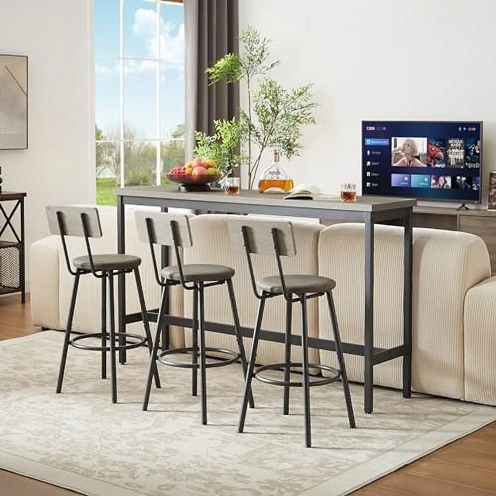 Bar Table with Stools - Long Bar Table Set with 3 PU Upholstered Bar ...