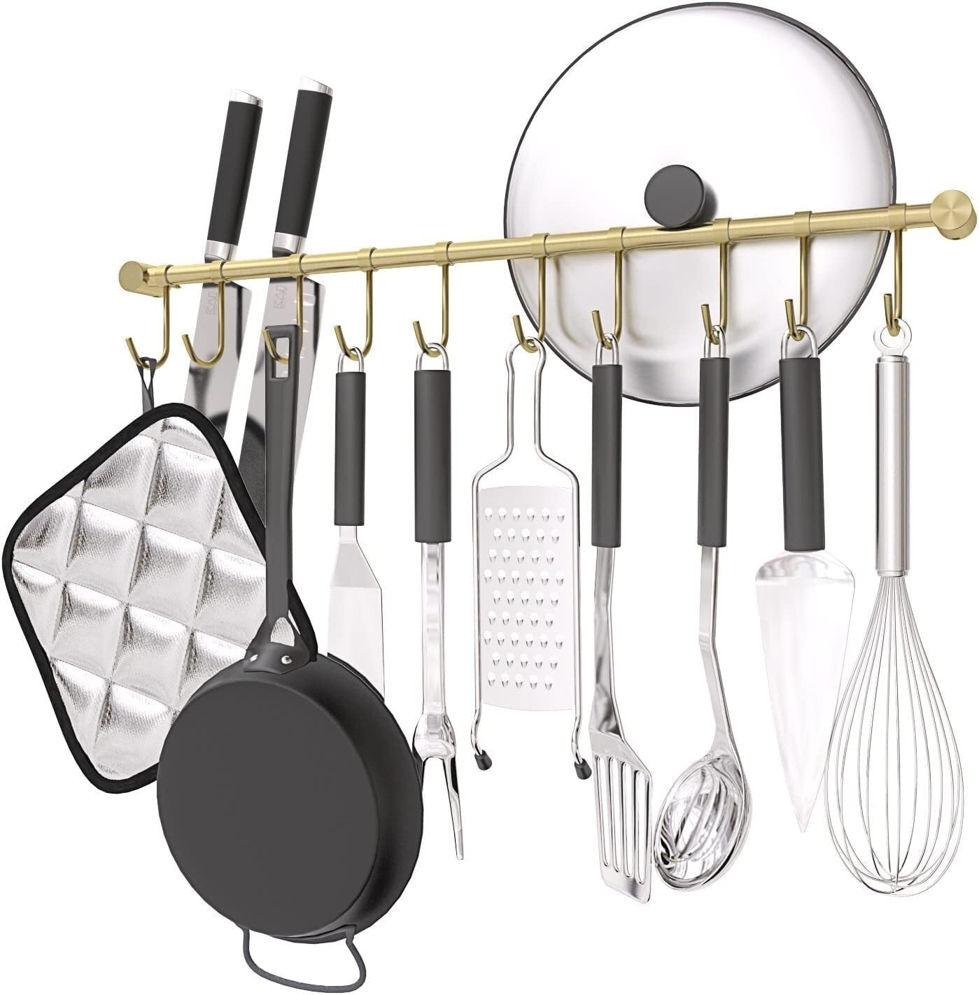 20-Inch Gold Utensil Rack, 304 Stainless Steel, Wall Mount with 10 ...