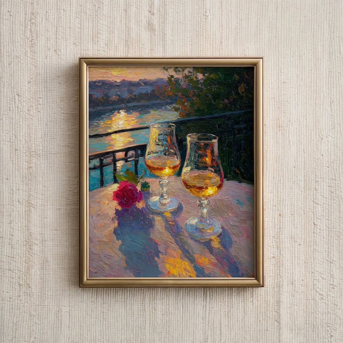 Bar Wall Art Whiskey Glasses Rose Romantic Sunset Balcony Luxury Decor ...