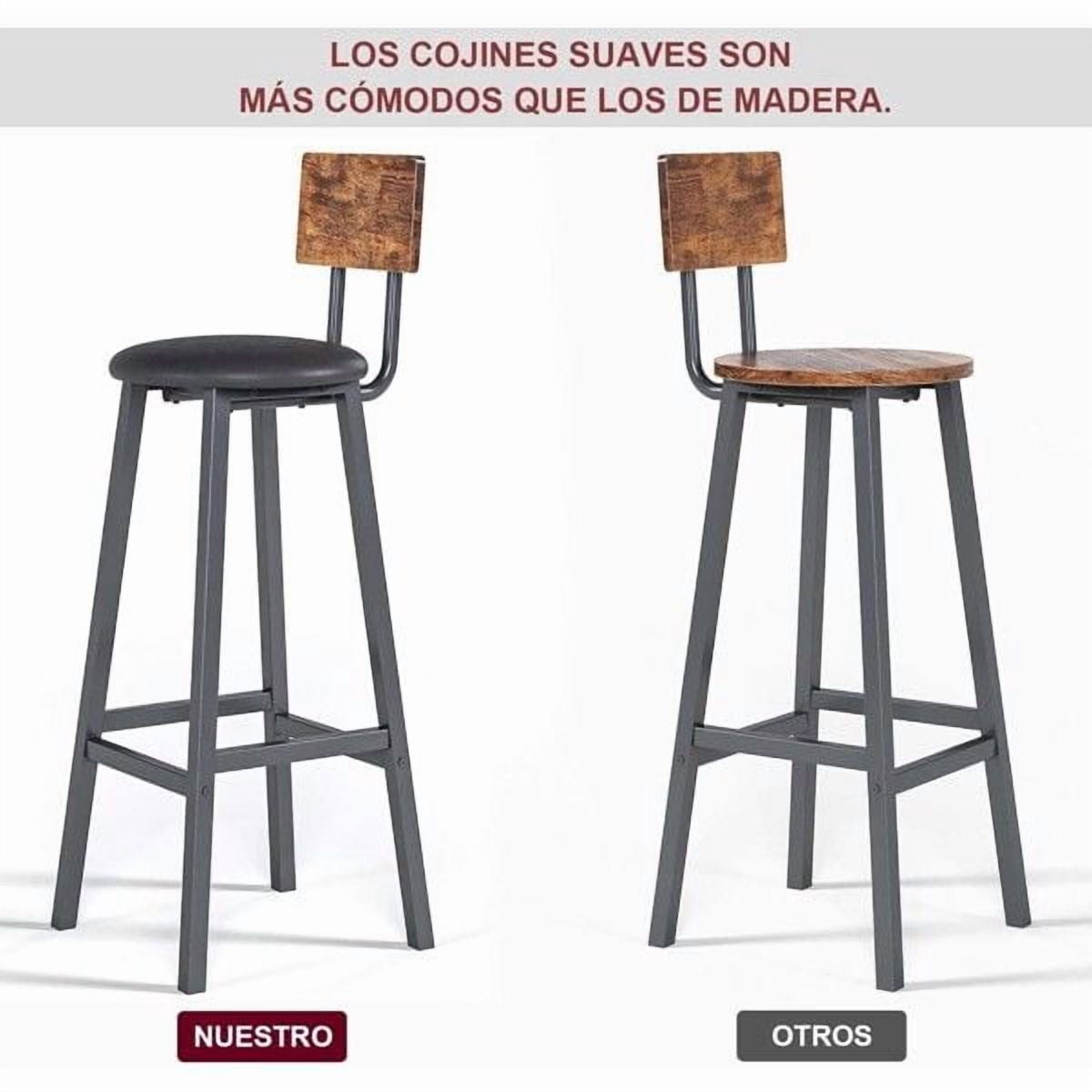 Bar stool 2-piece set black dining table chair with backrest and ...