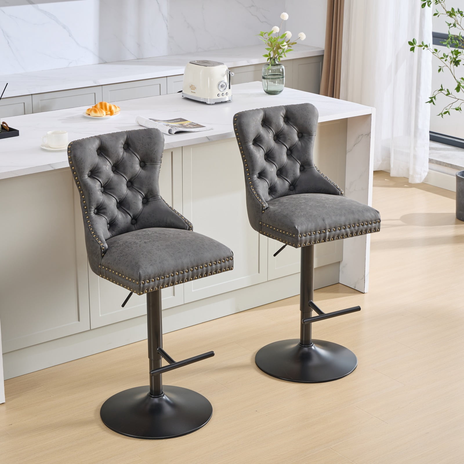 Bar stool, simple high stool adjustable seat height, bar chair ...