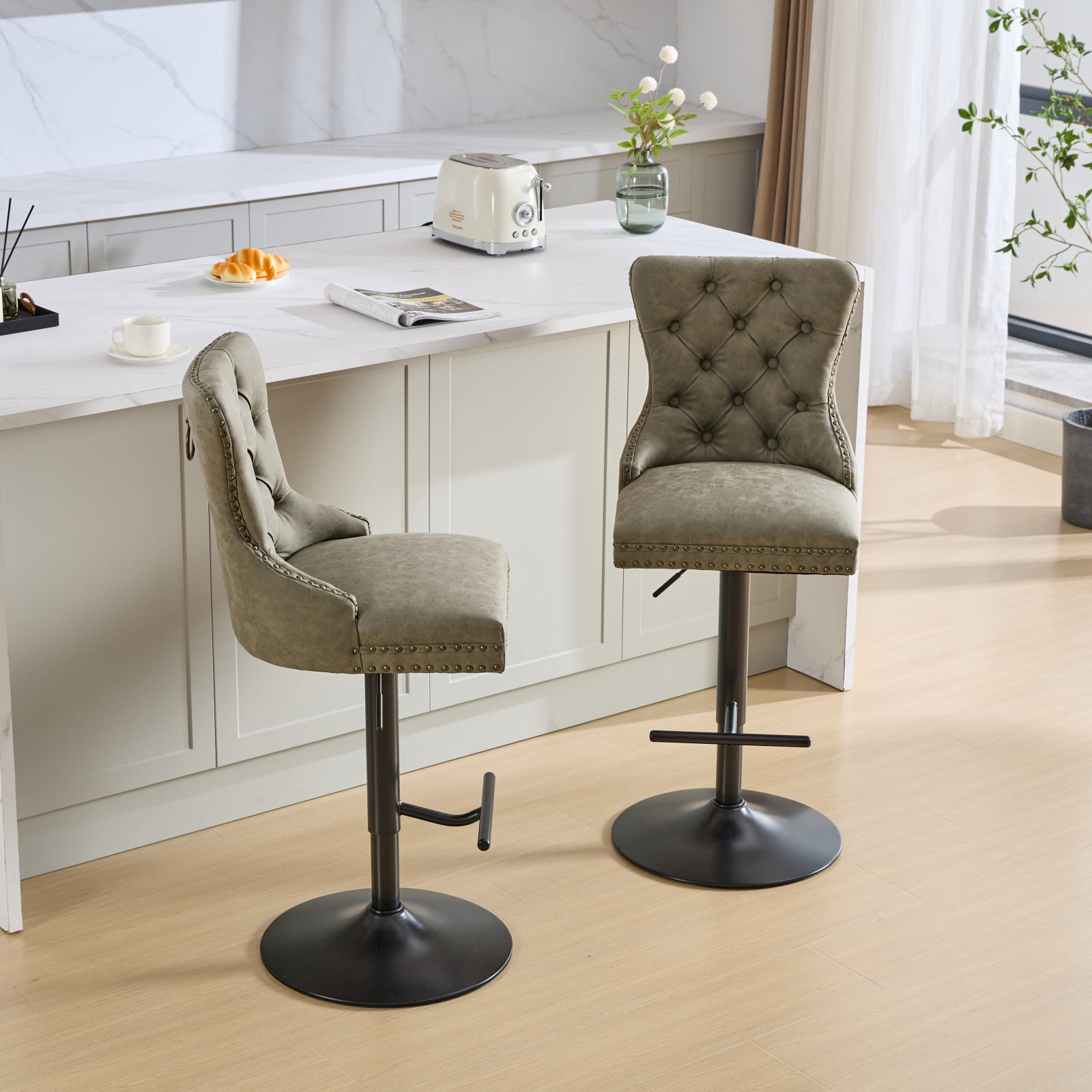 Bar stool, simple high stool adjustable seat height, bar chair ...