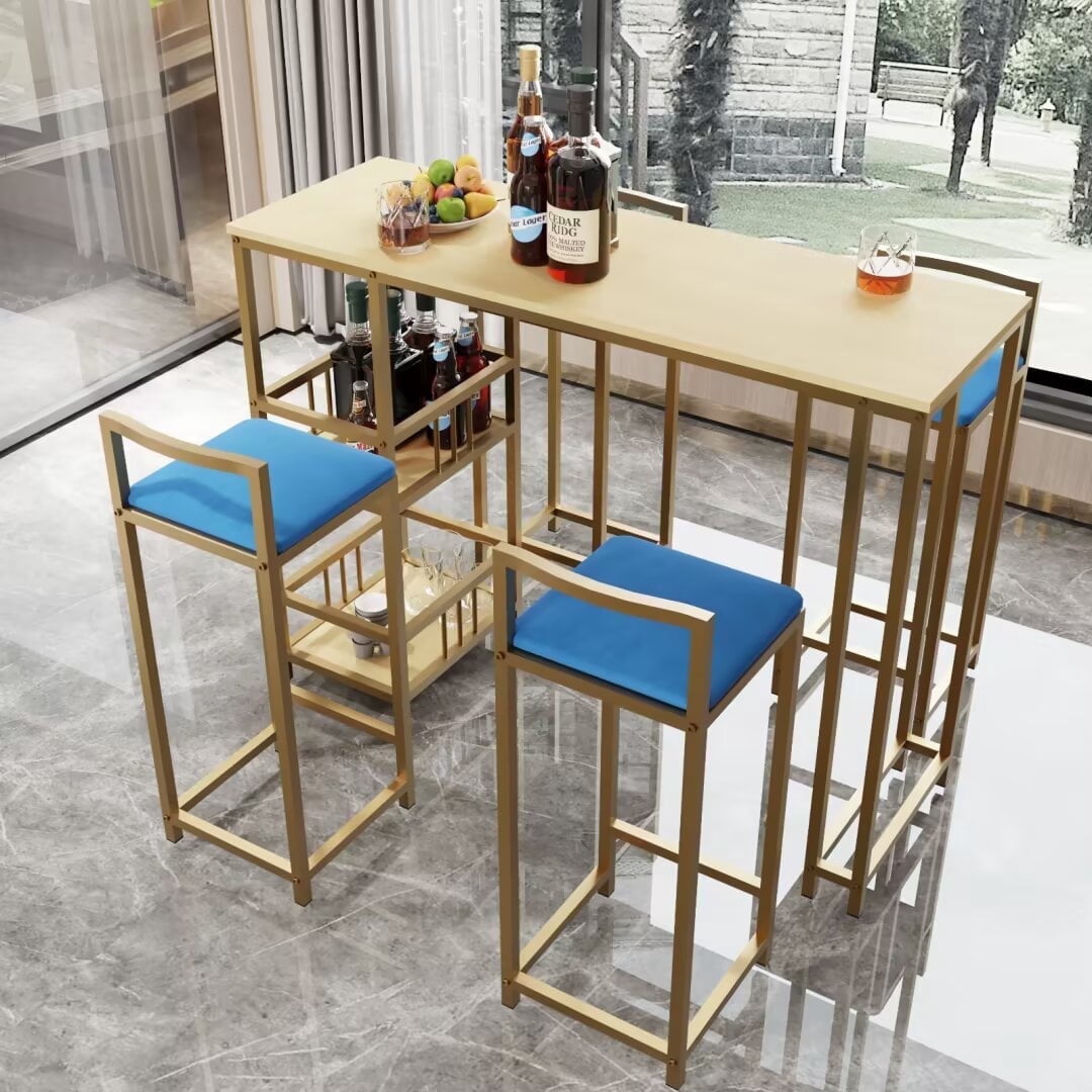 Maolilaker 5 Pcs Gold Frame Bar Set with Upholstered Seat and ...