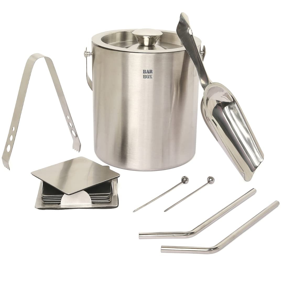 BarBox Double Walled Stainless Steel Insulated Ice Bucket with Lid Ice ...