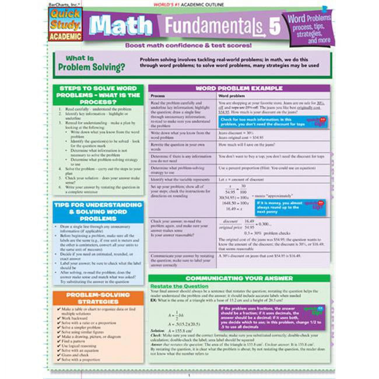 BarCharts 9781423215059 Math Fundamentals 5 - Word Problems Quickstudy Easel - Walmart.com