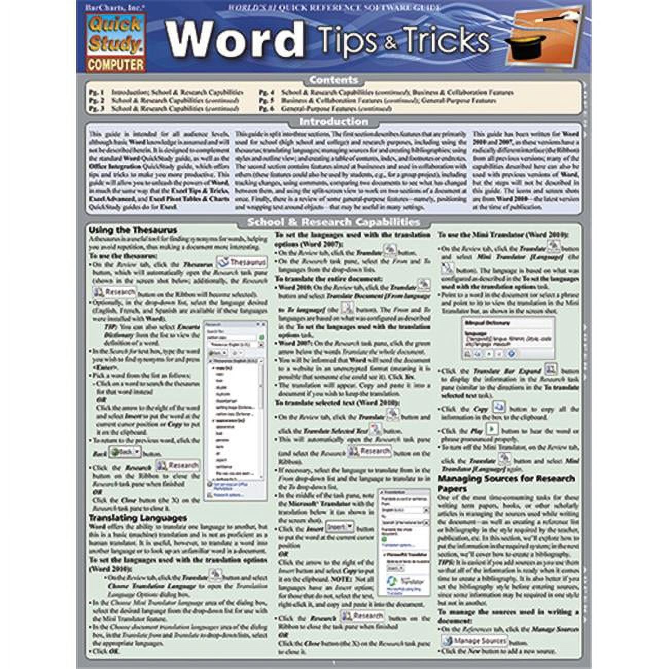 BarCharts 9781423217756 Word Tips & Tricks Quickstudy Easel - Walmart.com