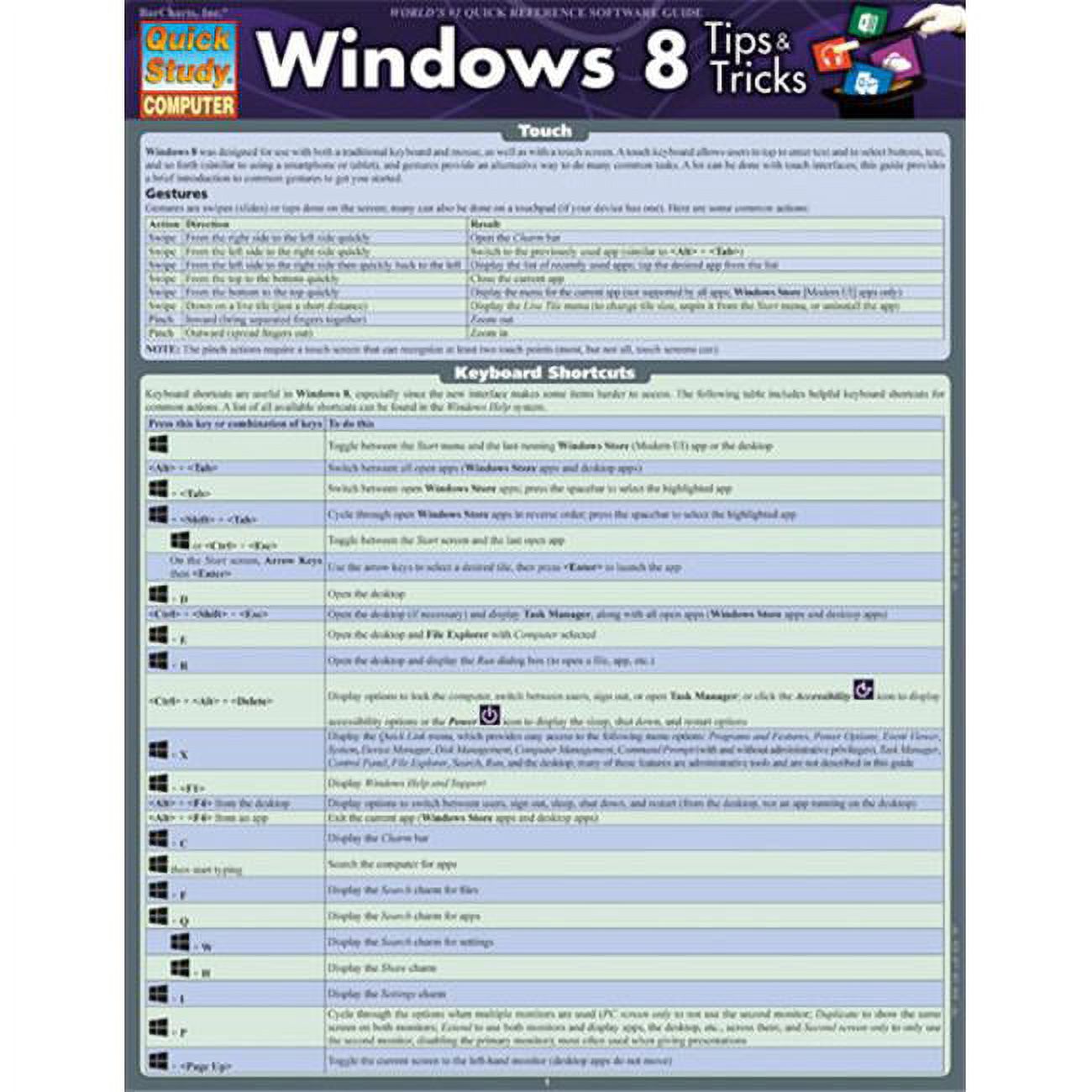 BarCharts 9781423221722 Windows 8 Tips & Tricks Quickstudy Easel - Walmart.com