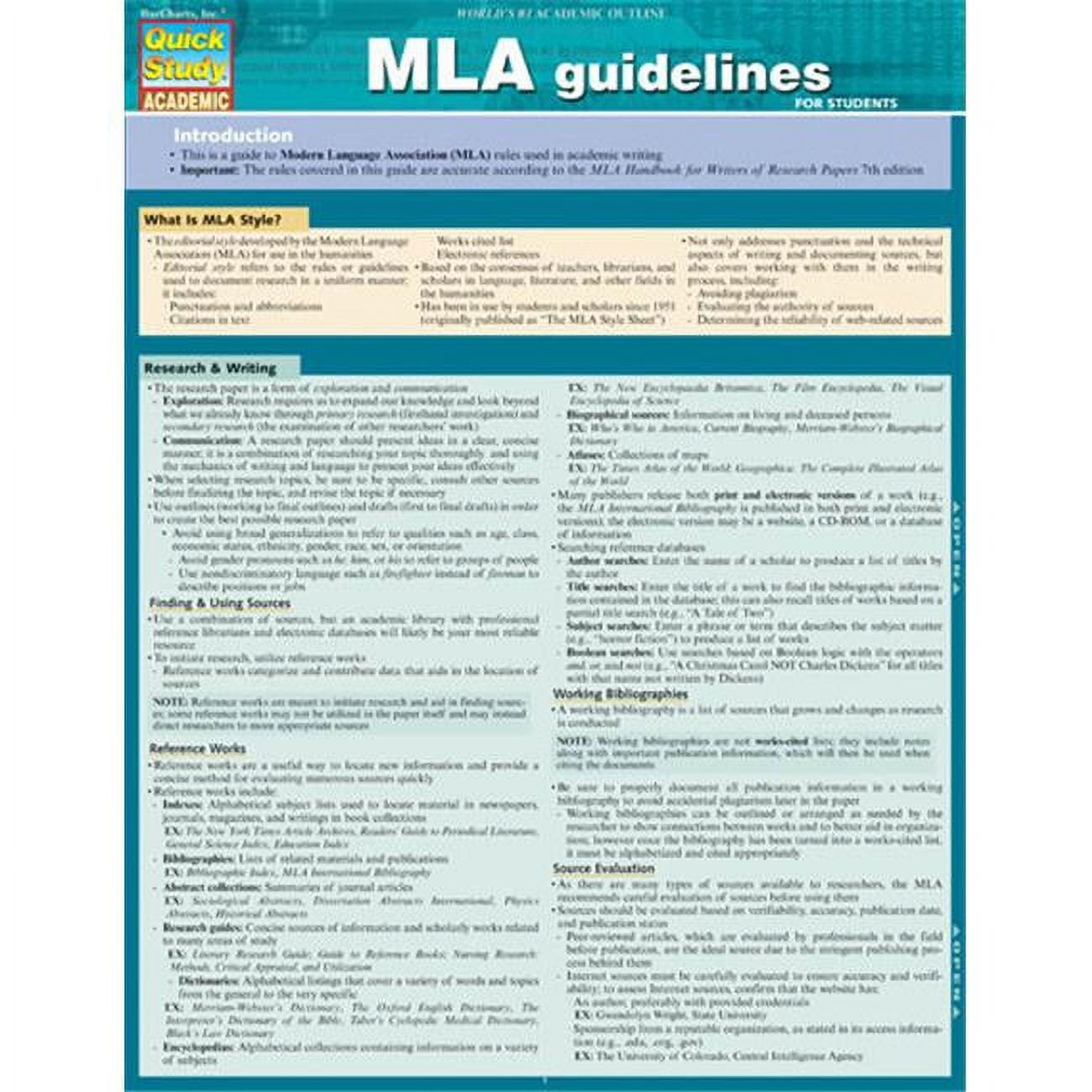 BarCharts 9781423225355 Mla Guidelines Quickstudy Easel - Walmart.com