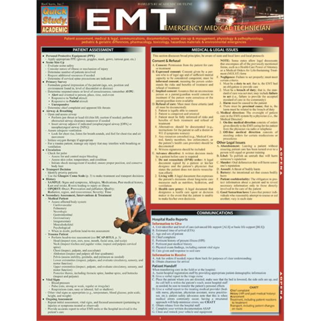 BarCharts Emt- Emergency Medical Technician Quickstudy Easel - Walmart.com