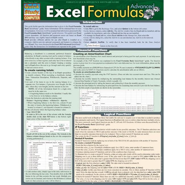 BarCharts Excel 2013 Formulas - Advanced - Walmart.com