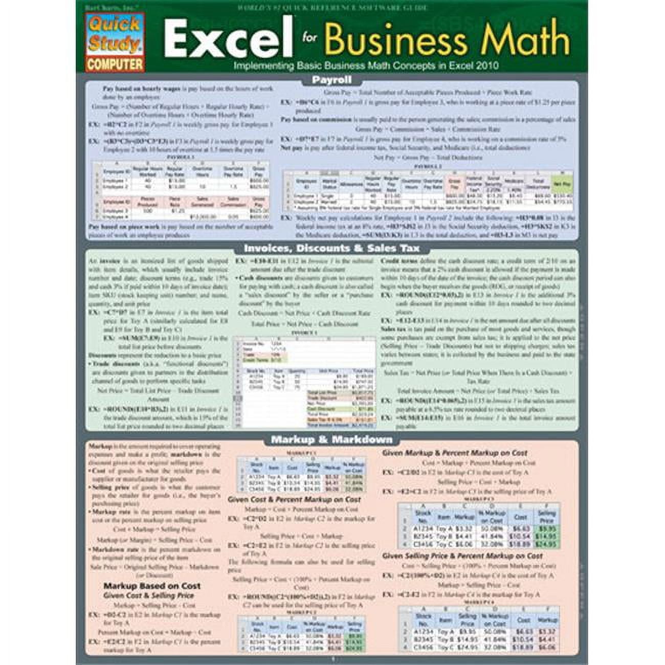 BarCharts Excel For Business Math Quickstudy Easel - Walmart.com