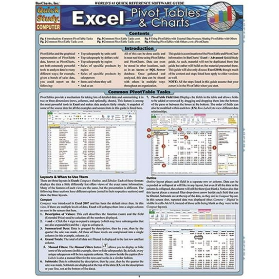 BarCharts Excel - Pivot Tables & Charts Quickstudy Easel - Walmart.com