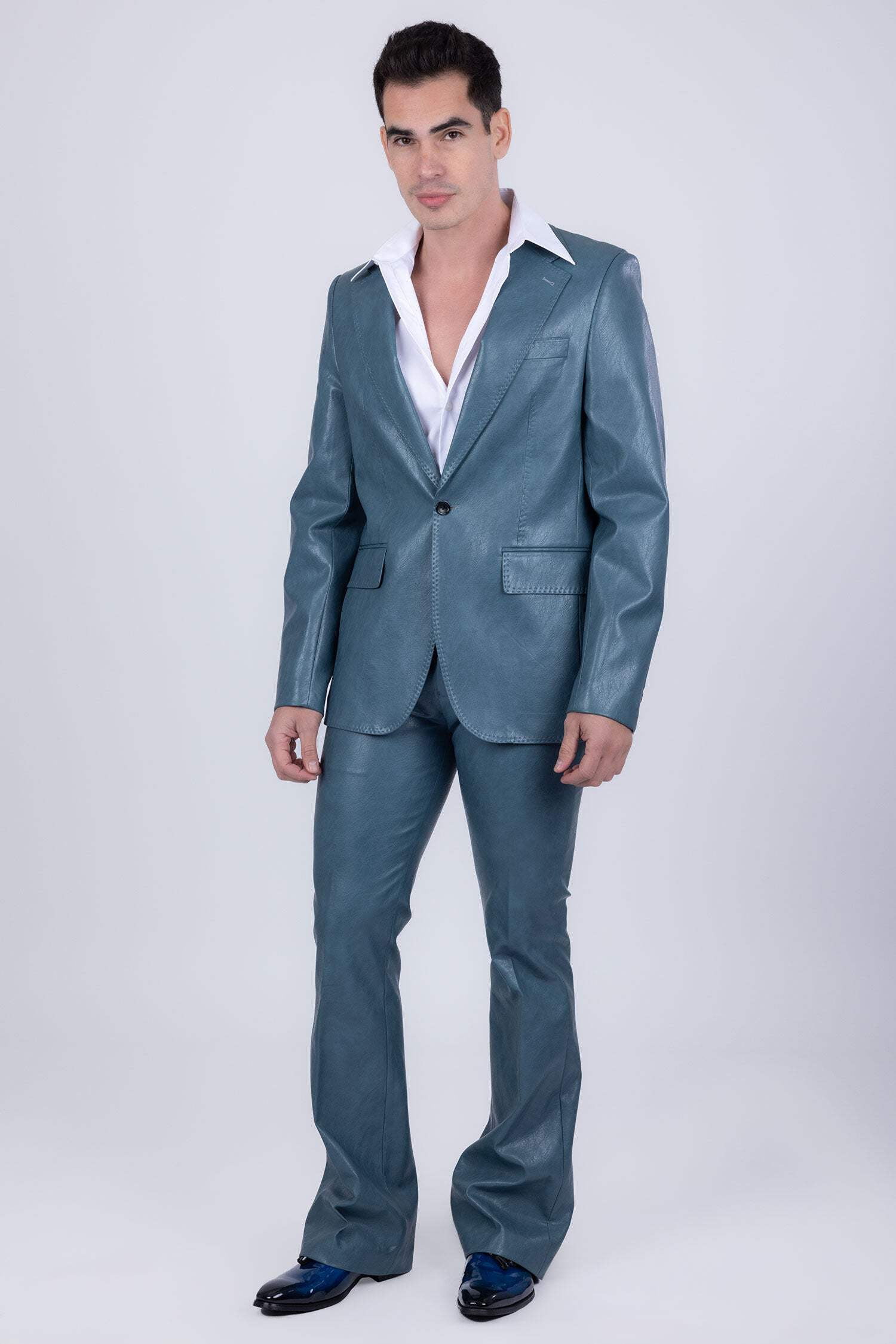 Barabas Men's Faux Leather Solid Color Notch Lapel Suit 5SU41 - Walmart.com