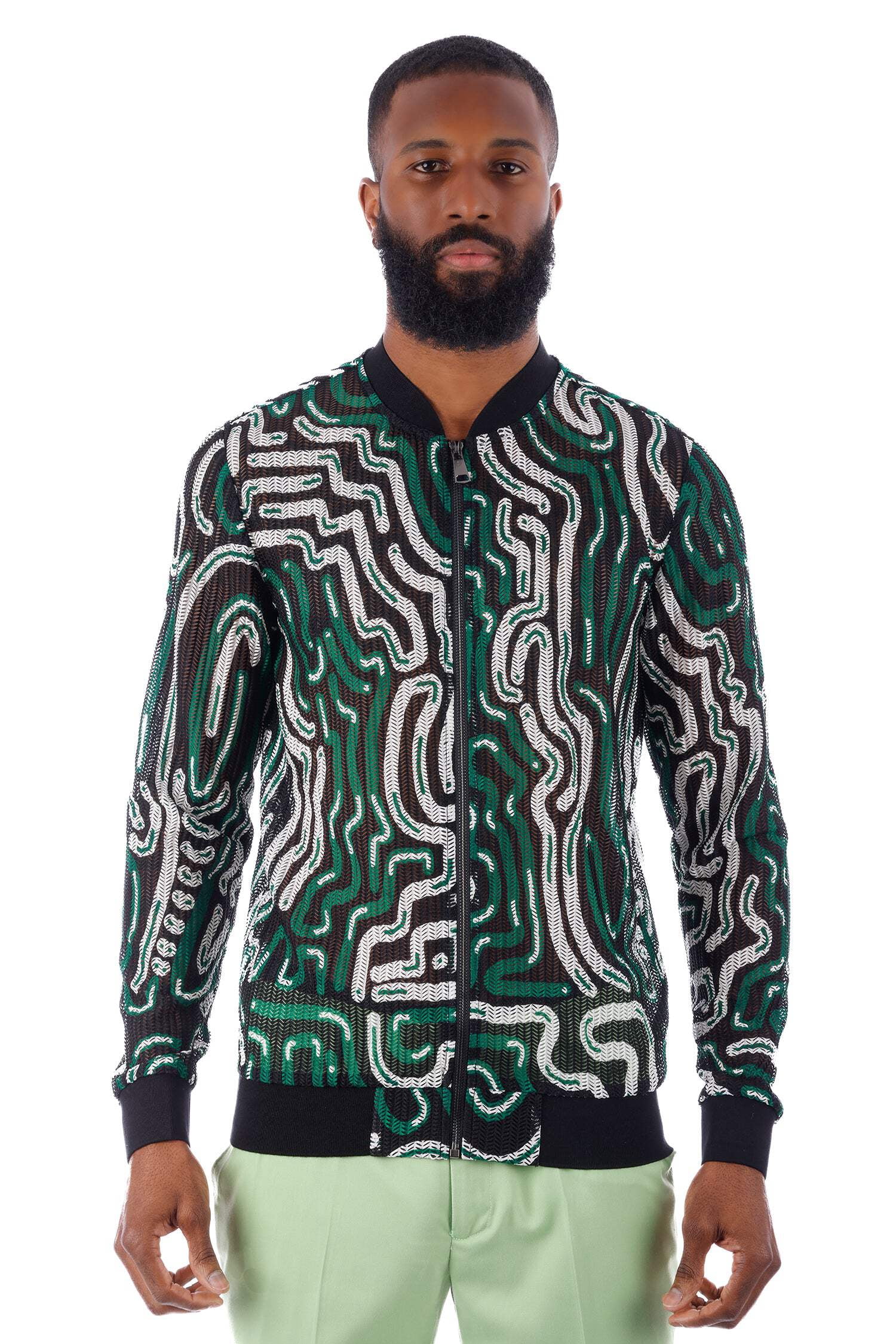 Barabas Men's Geometric See Through Stretch Bomber Jacket 4BPS05 ...