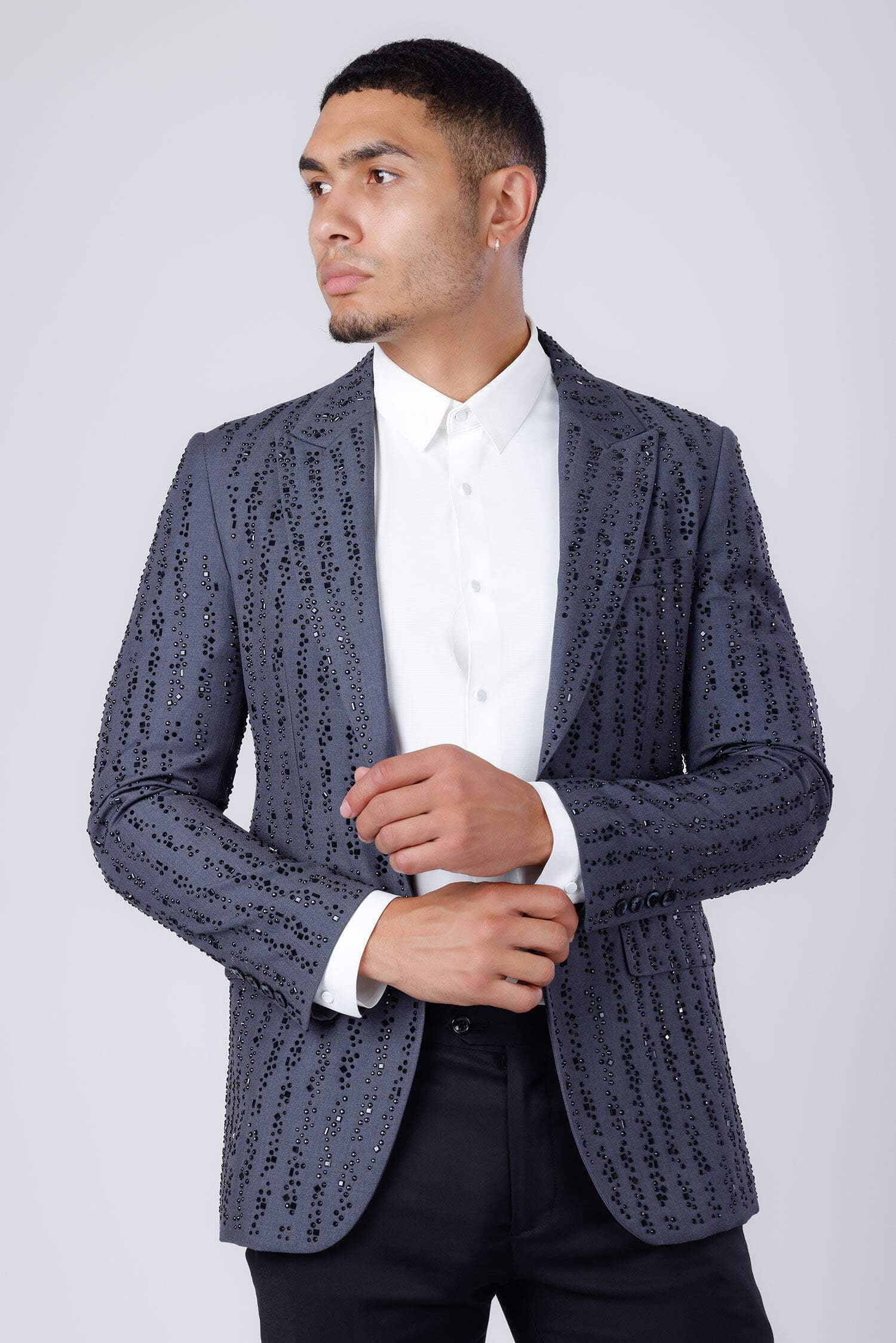 Barabas Men's Linear Rhinestone Design Peak Lapel Blazer 4BLR60 ...