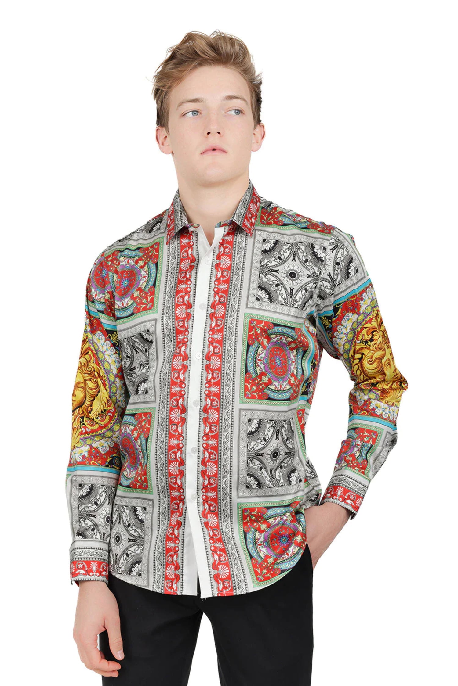 Barabas Men's Luxury Medusa Floral Baroque Button Down Shirt SP13 ...