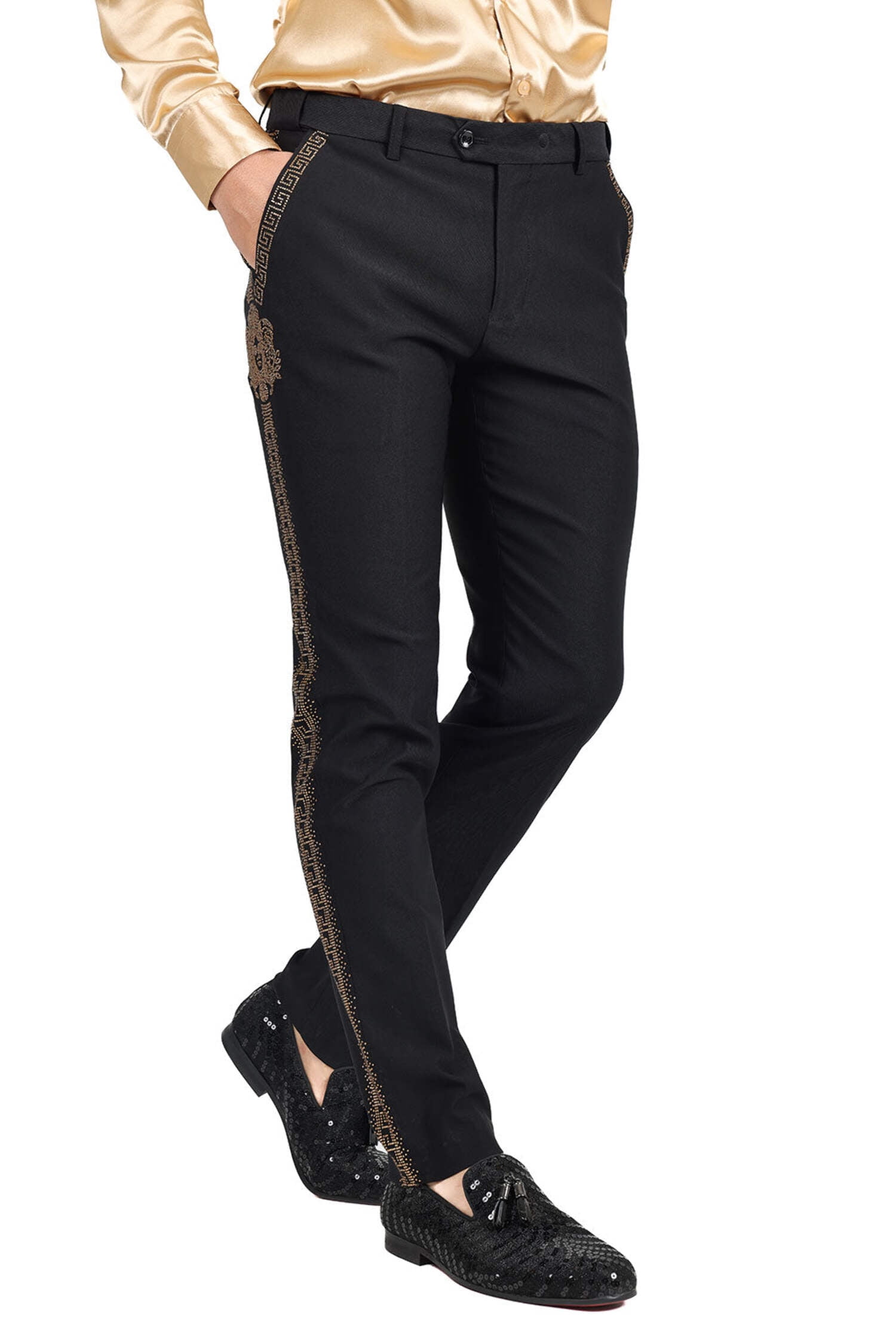 Barabas Men's Medusa Greek Key Pattern Rhinestone Dress Pants 2CPR12 ...