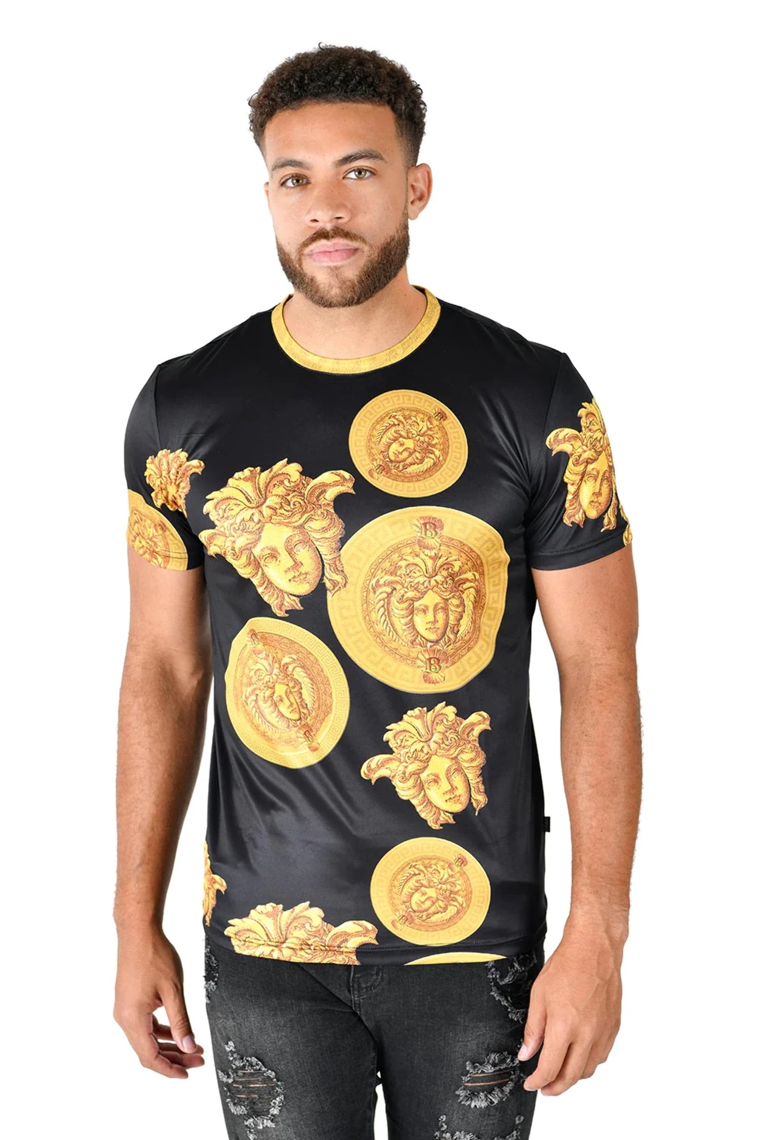 Barabas Men's Medusa Greek Pattern Baroque Crew Neck T-Shirt STP3005 ...