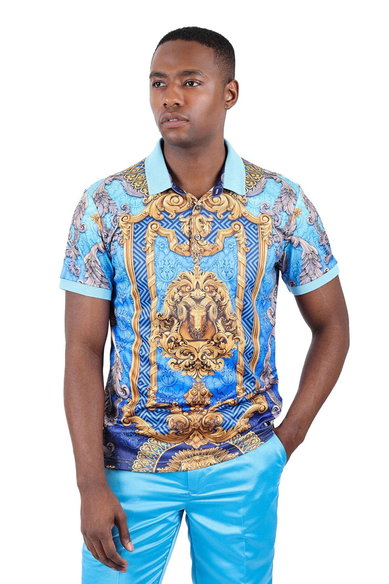 Barabas Men's Ram Greek Pillars Prints Graphic Polo Shirts 3PSP02 ...