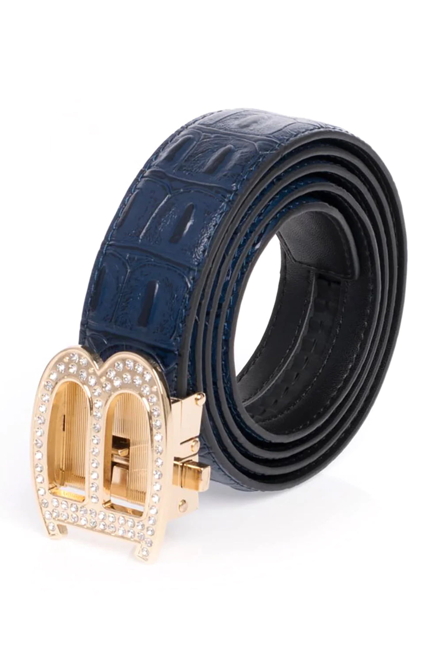 Barabas Men's Rhinestone B Letter Gold Buckle Leather Belt BK810 ...