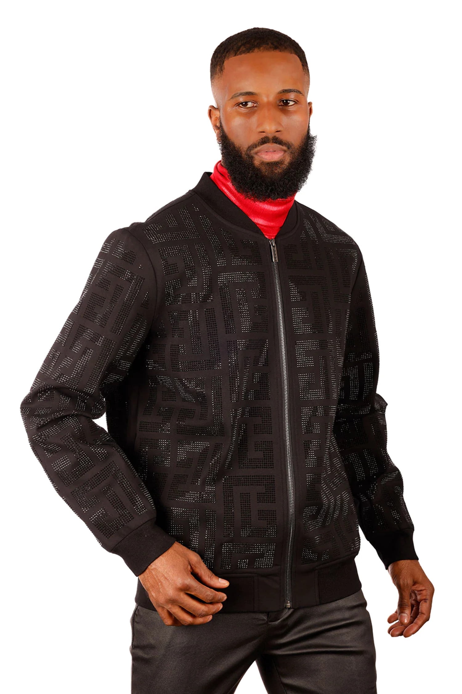 Barabas Men's Rhinestone Geometric Baseball Collar Bomber Jacket 2BPR7 ...