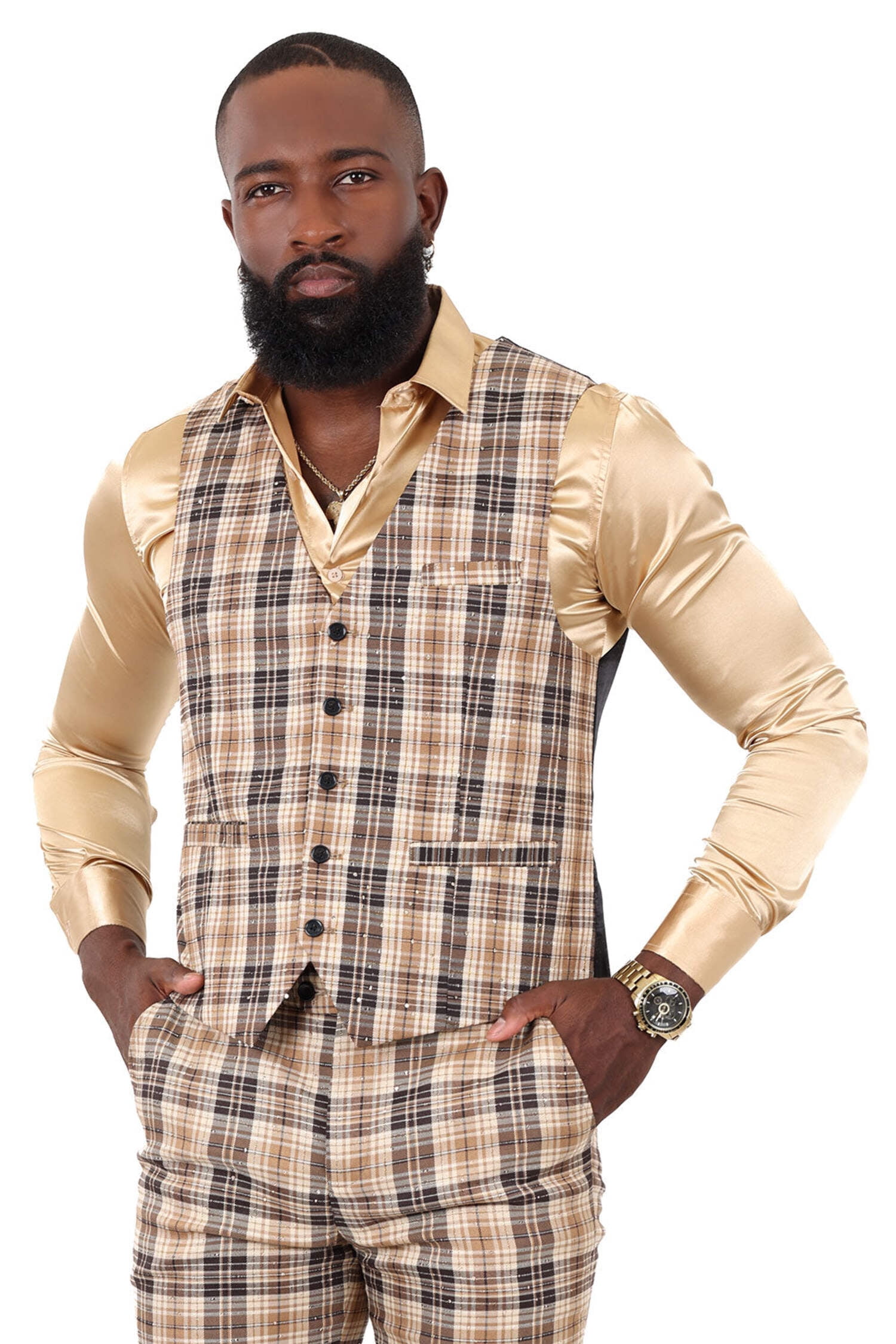 Barabas Men's Rhinestone Plaid Checkered Dress Slim Fit Vests 2VP210 ...