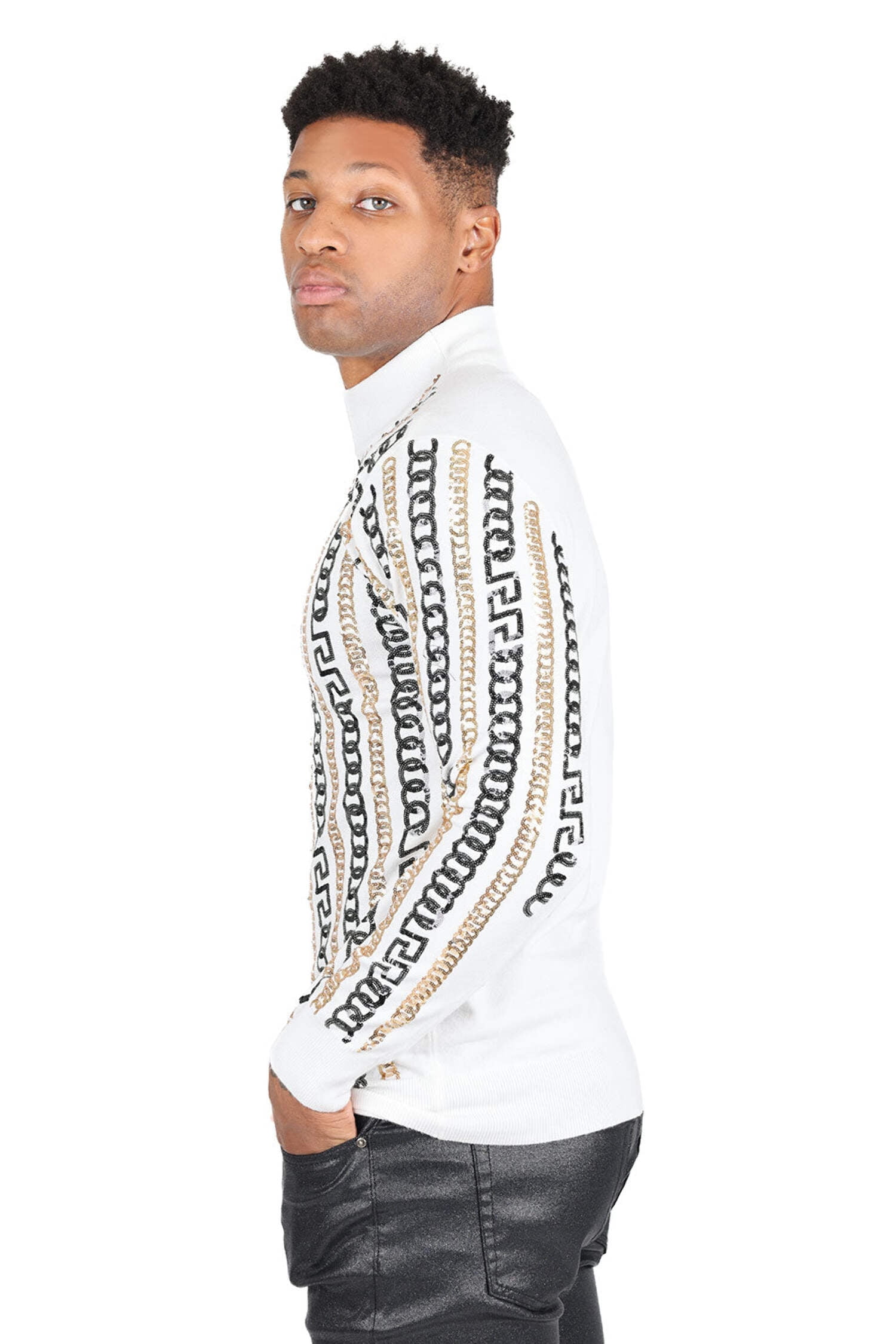 Barabas Men's Sequin Chain Long Sleeve Turtleneck Sweater 2LS2104 ...