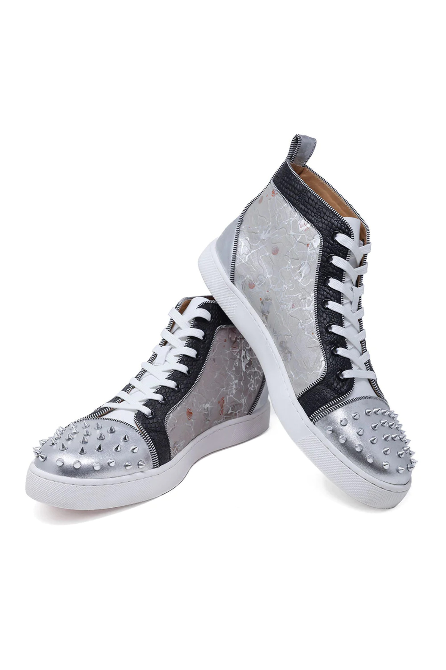 Barabas Men's Spike Floral Shiny Design High-Top Luxury Sneakers SH731 ...