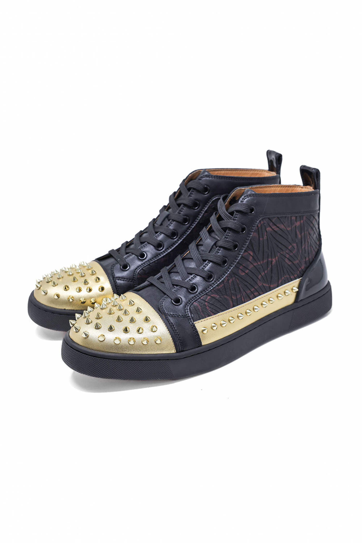 Barabas Men's Spikes Pattern black gold High-Top Luxury Sneakers SH736 ...