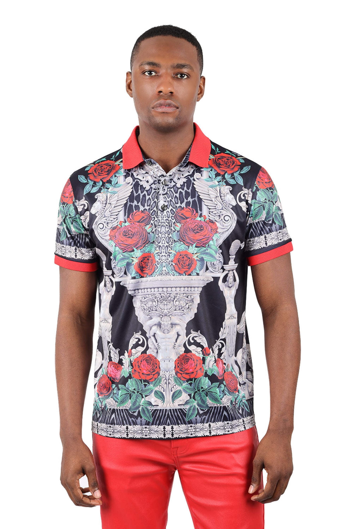 Barabas men's Floral Rose Leopard Baroque Graphic Polo Shirts 3PSP18 ...