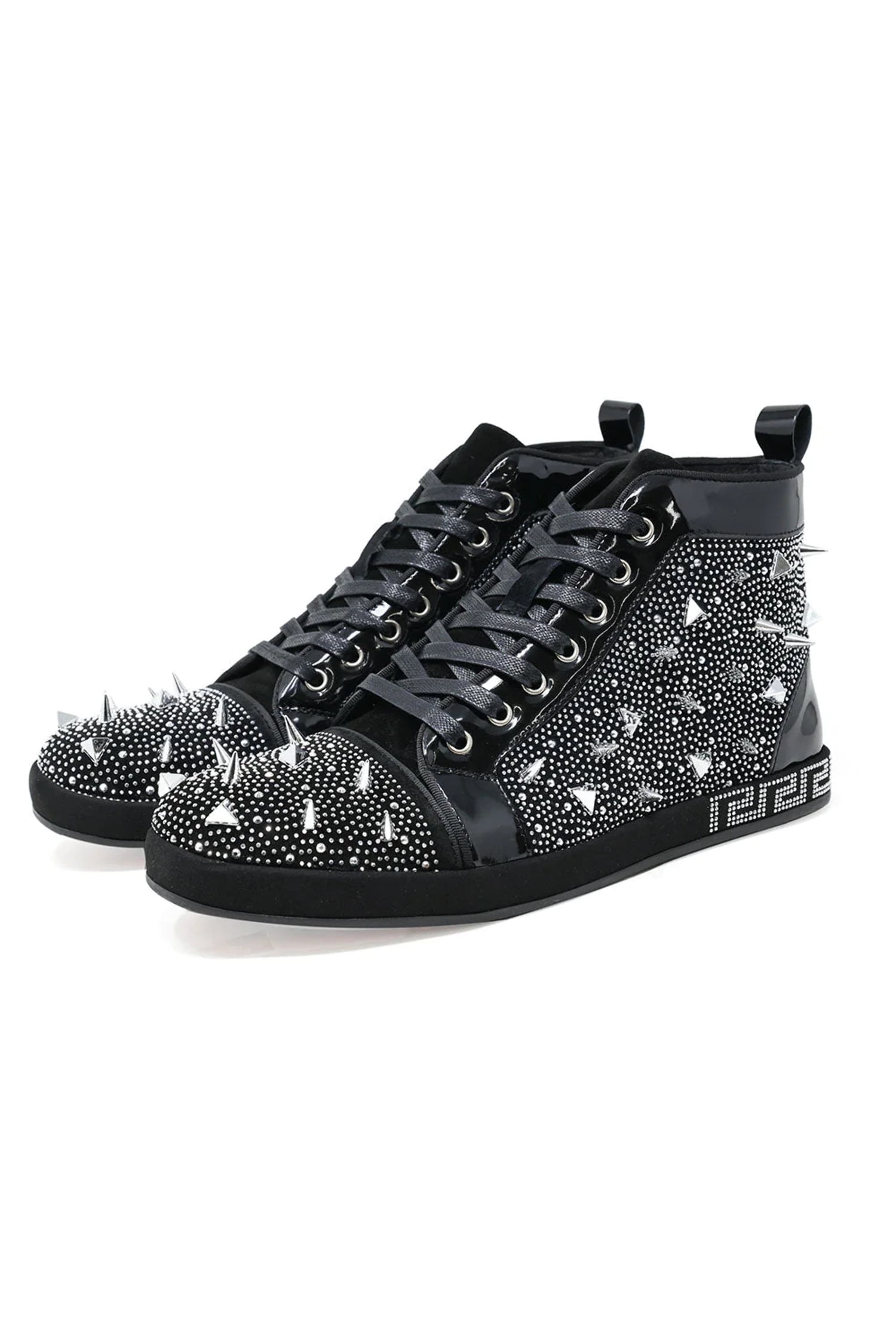 Barabas men's rhinestone spike Greek pattern high-top sneakers SH721 ...