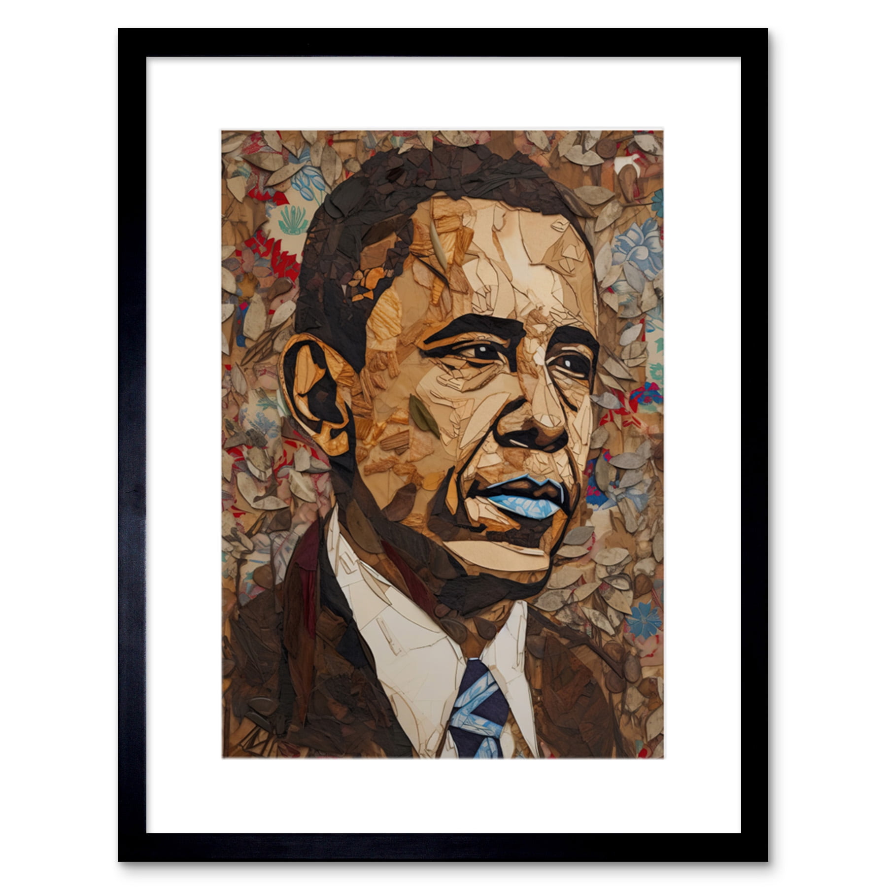 Barack Obama Collage Art Portrait Artwork Framed Print Wall Art 9X7 ...