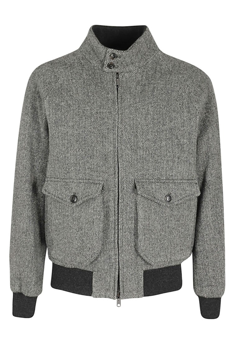 Baracuta Herringbone-Patterned Bomber Jacket With Buttoned Pockets (Men ...