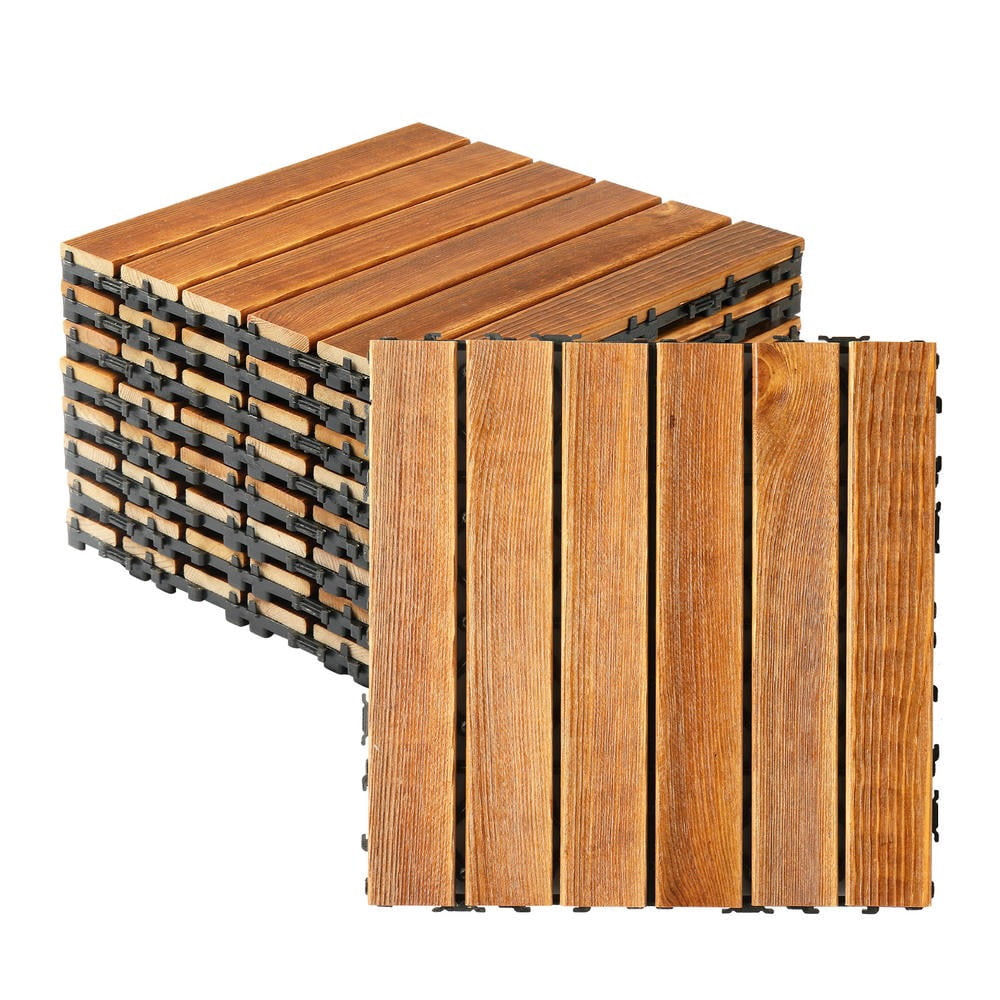 Barara King 27pcs Wood Interlocking Deck Tiles 11.8"x11.8", Waterproof ...