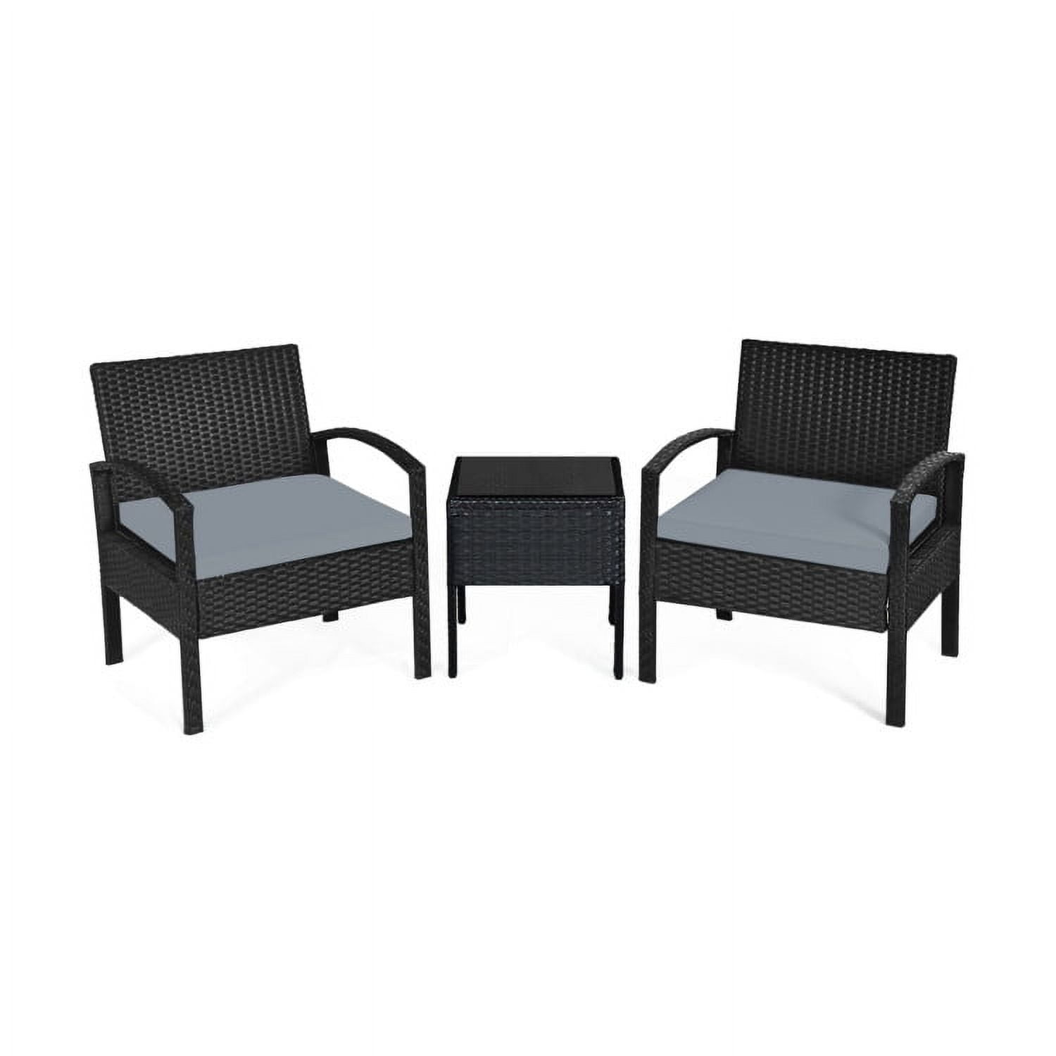 Barara King 3 Pieces Wicker Chair Set w/ Table Gray Outdoor Patio ...