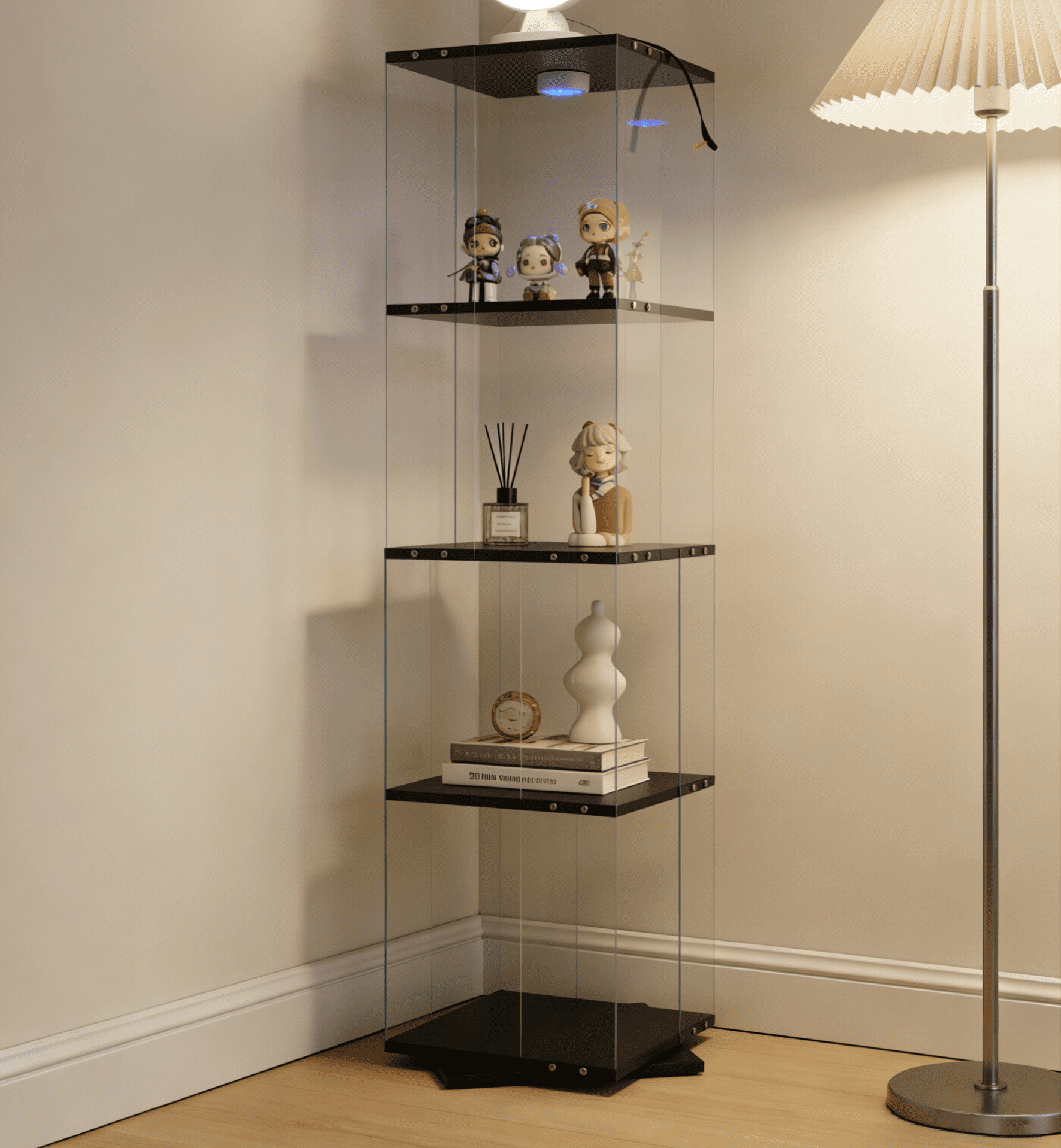 Barara King 4-Layer Rotatable Glass Storage Cabinet with Remote Control ...