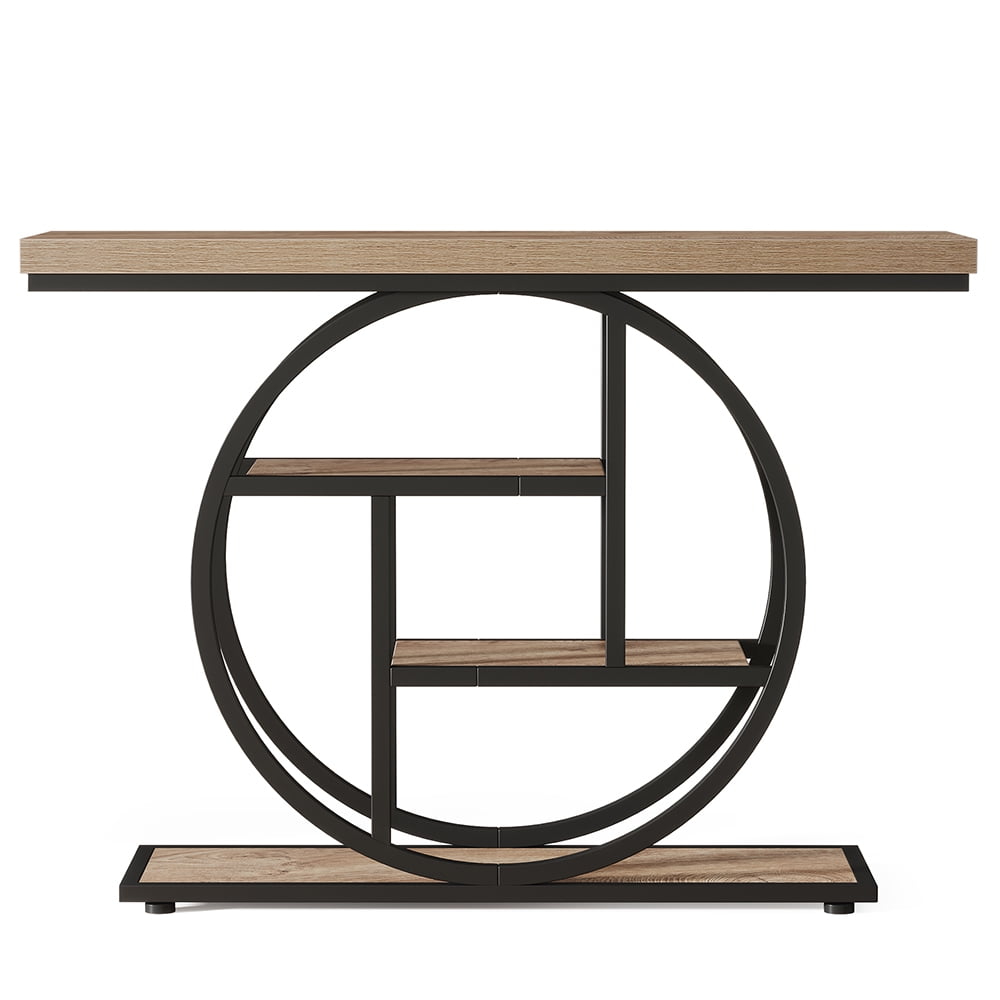 Barara King 41.3" Console Table, Industrial 4-Tier Sofa Entryway Table with Circle Base,Light ...