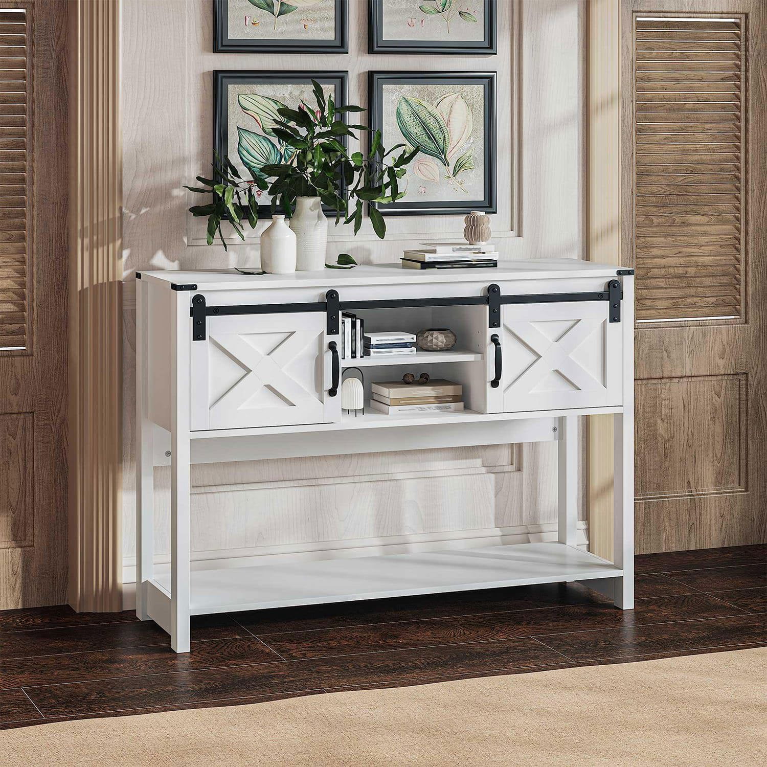 Barara King 46" Modern Farmhouse Entryway Table with Storage, Console ...