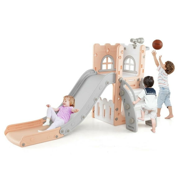 Barara King 6-in-1 Toddler Slide with Basketball Hoop and Ladder, Play ...