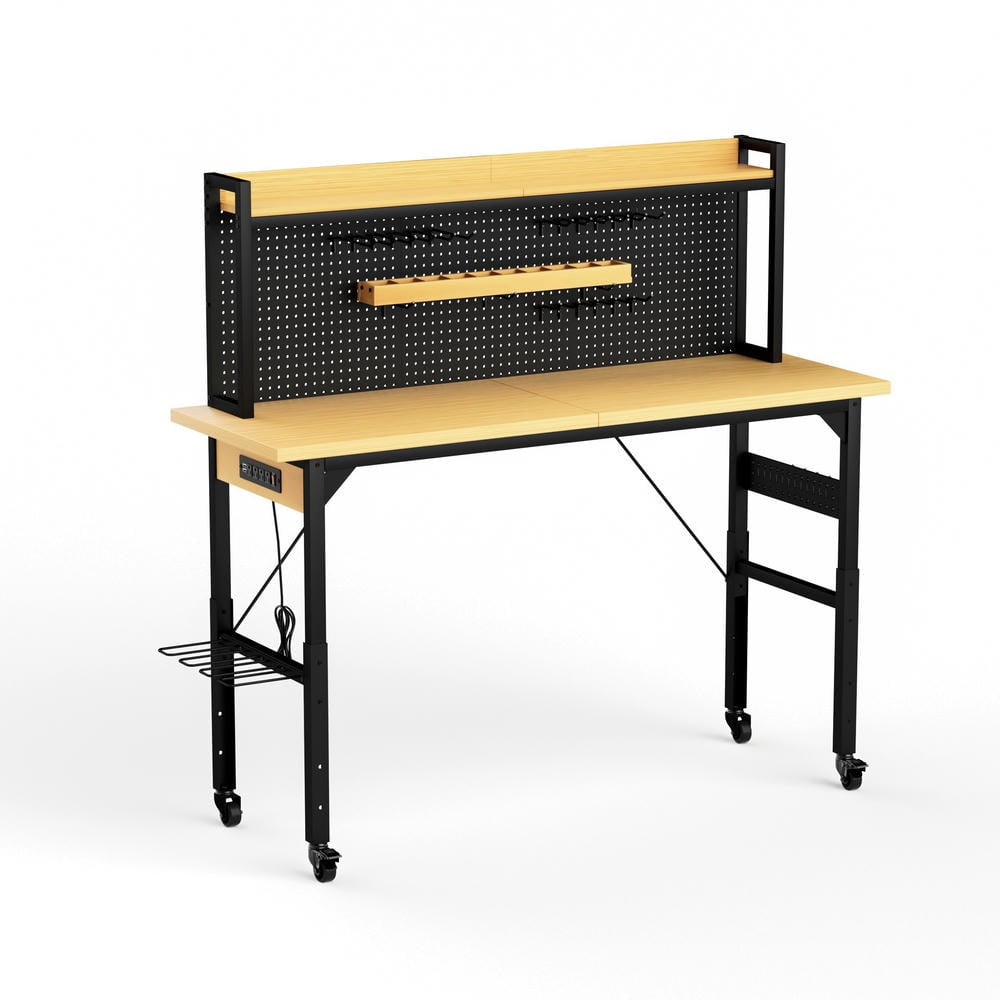 Barara King 71" Adjustable Wood Workbench with Heavy Duty Wheels, AC ...