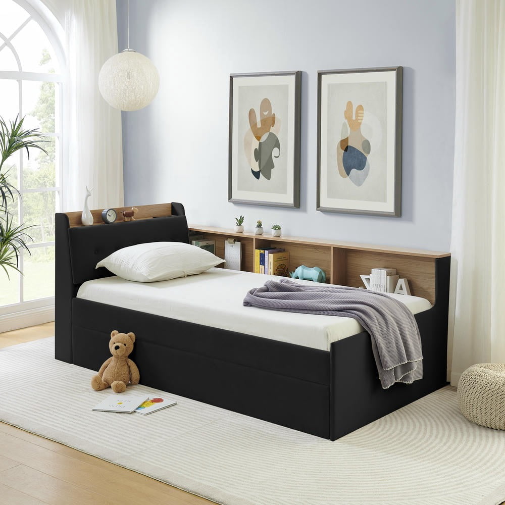 Barara King Adjustable Daybed with Storage Headboard, Trundle Bed & LED ...