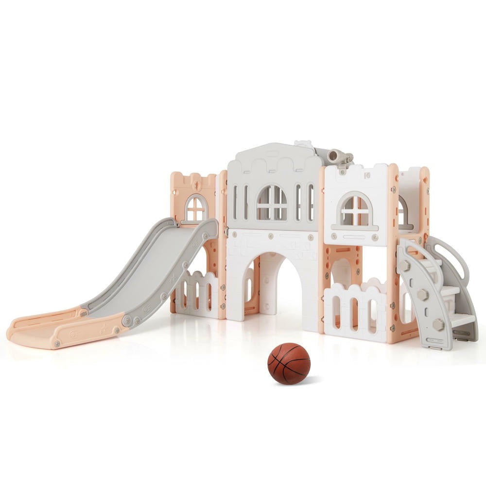 Barara King All-in-1 Indoor Slide with Tunnel and Ladder and Basketball ...