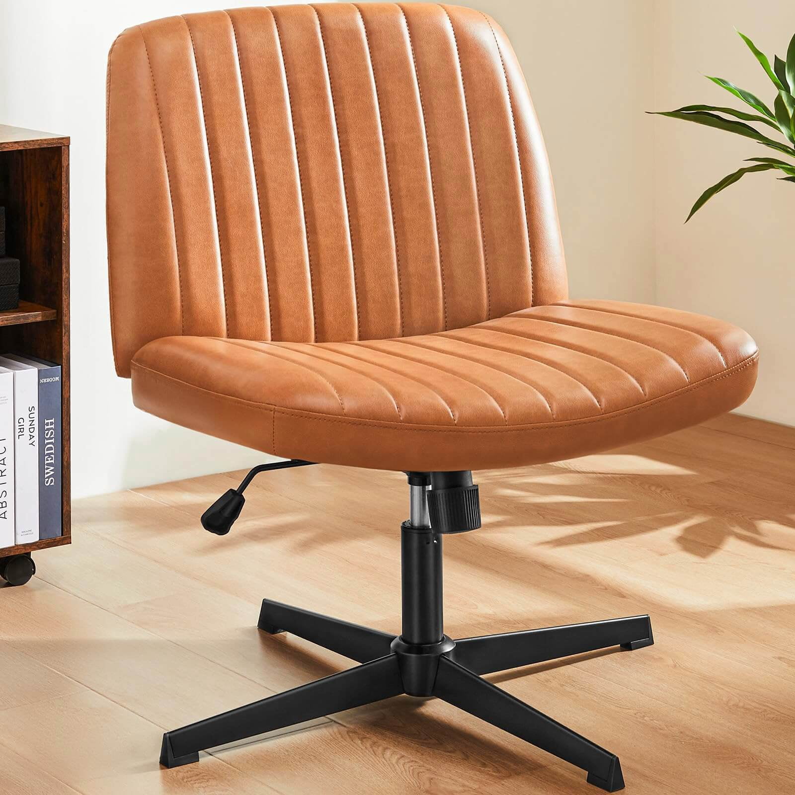 Barara King Cross Legged Chair Armless Swivel Home Office Chair, Brown ...