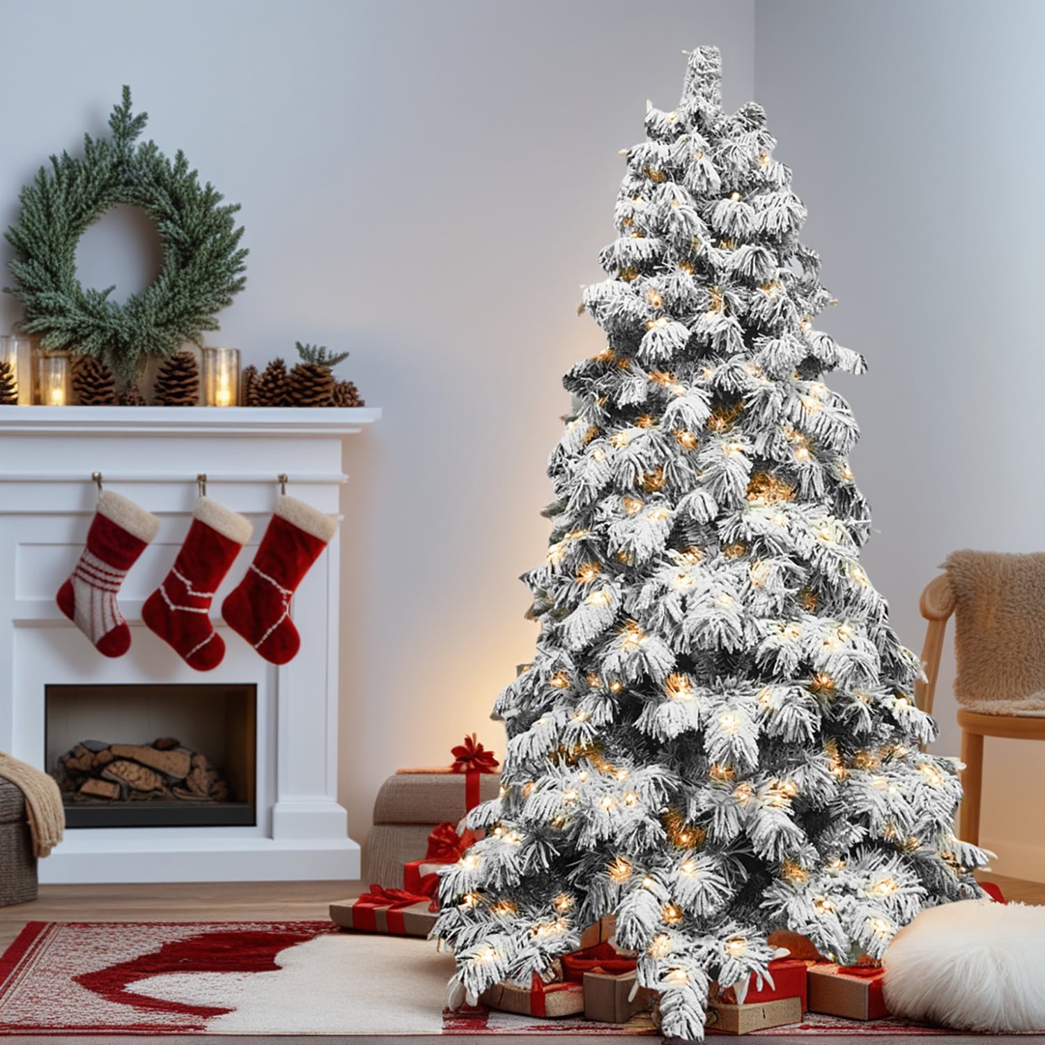 Barara King Artificial Christmas Tree, Xmas Trees,Artificial 7Ft Flock ...