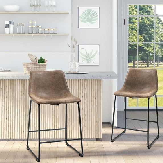 Barara King Bar Stools with Footrest and PU Leather, Counter Bar Stools ...
