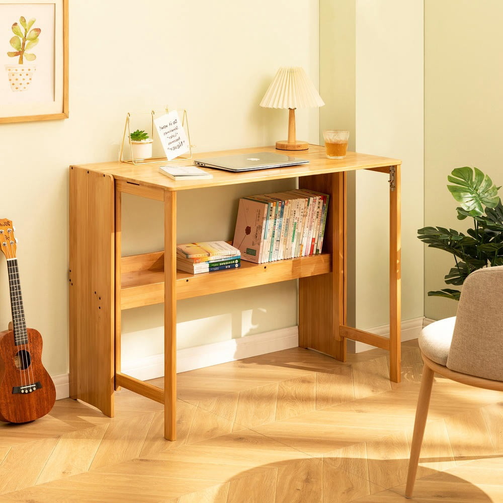 Barara King Folding Desk with Bamboo Top & Lockable Wheels, Compact ...