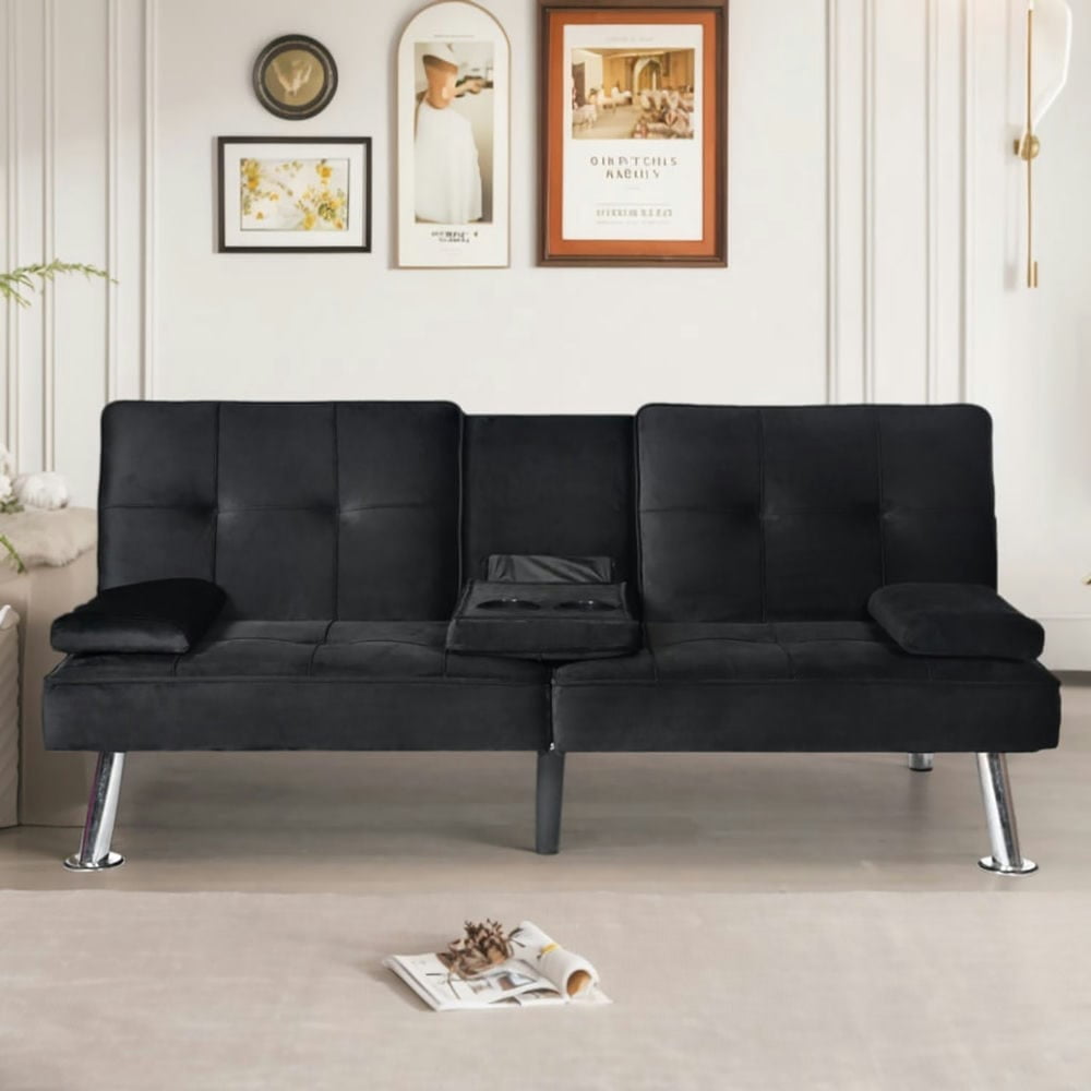 Barara King Futon Sofa Bed, Velvet Futon Couch, Recliner Sleeper Sofa ...